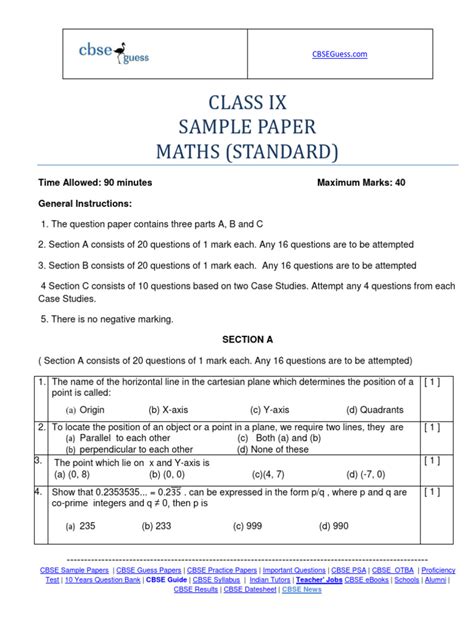 15543class 9 Mathematics Term 1 2021 Pdf Cartesian Coordinate System Elementary Mathematics