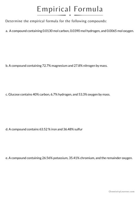 Free Printable Empirical Formula Worksheets