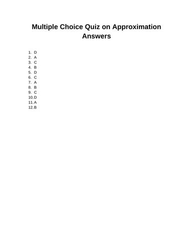 Multiple Choice Quiz Approximation Teaching Resources