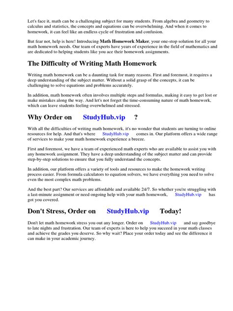 Math Homework Maker Pdf Mathematics Homework