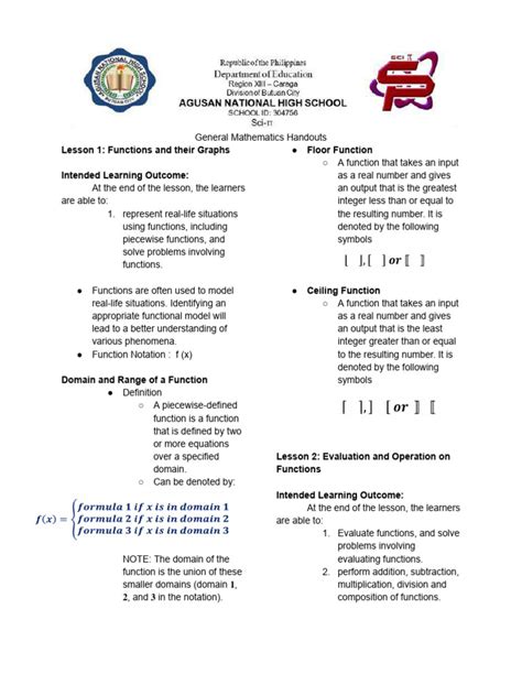 Sci π General Mathematics Handouts Pdf