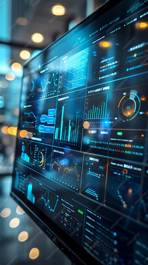 Premium Photo Ultrarealistic Hightech Dashboard For Data Analytics Modern Office Setting With