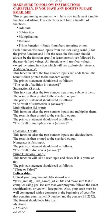 Solved Ee 2372 Make Sure To Follow Instructions Carefully