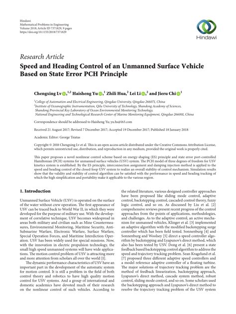 Pdf Speed And Heading Control Of An Unmanned Surface Vehicle Based On