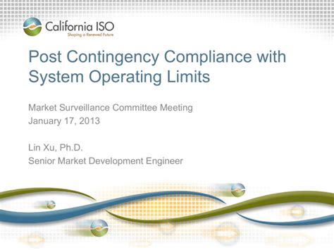 Post Contingency Compliance With System Operating Limits
