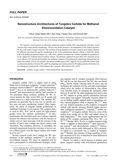 Pdf Nanostructure Architectures Of Tungsten Carbide For Methanol Electrooxidation Catalyst