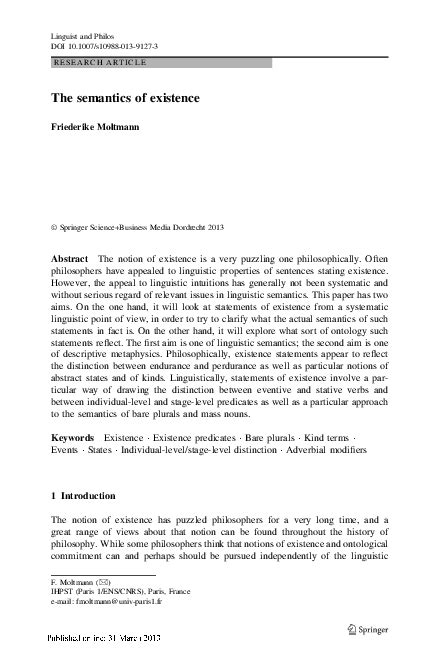 pdf the semantics of existence linguistics and philosophy 36 2013