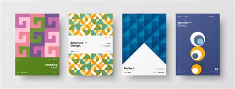 회사 Id 브로셔 템플릿 컬렉션입니다 비즈니스 프리젠 테이션 벡터 A4 수직 방향 전면 페이지 모형 세트 기업 보고서 커버 추상 기하학적 일러스트 디자인 레이아웃 번들 0