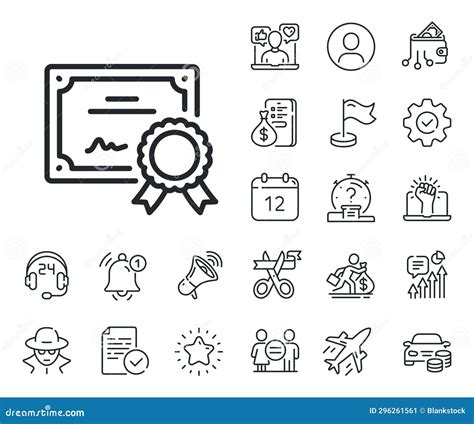 Certificate Line Icon Certified Document Sign Salaryman Gender Equality And Alert Bell