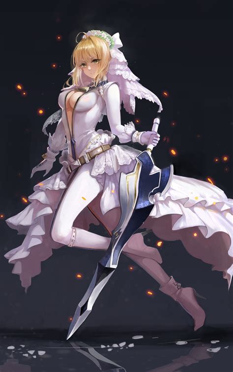Blonde Wedding Dress Headdress Saber Bride Fategrand Order Fate