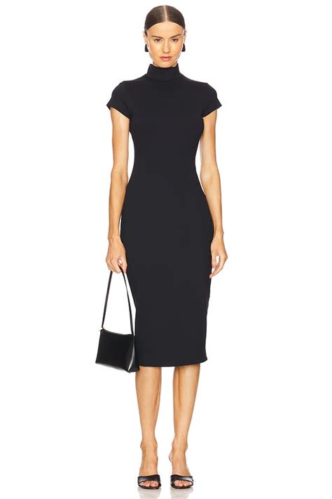 Susana Monaco Mock Neck Short Sleeve Dress In Black Revolve