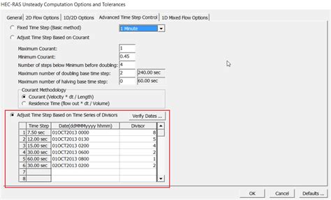 HEC RAS Computation Options And Tolerances For Unsteady Flow Modeling Surf City Hydraulic