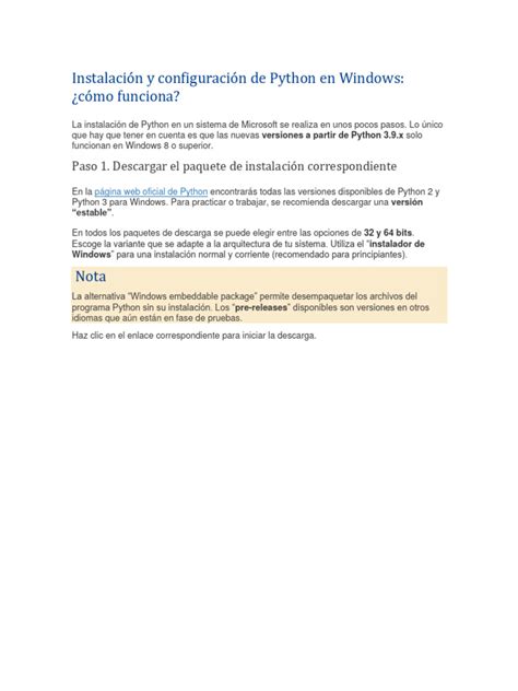 Instalación Y Configuración De Python En Windows Pdf Microsoft Windows Python Lenguaje De