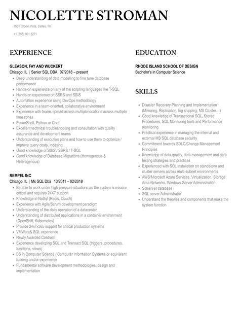 Sql Dba Resume Samples Velvet Jobs