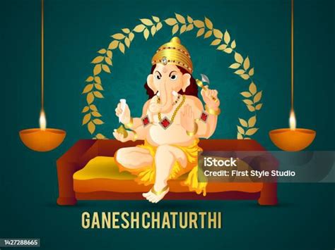 Ganesh Chaturthi 축하 인사말 카드 군주 가네샤의 벡터 일러스트 레이 션 차투르티에 대한 스톡 벡터 아트 및 기타 이미지 차투르티 Ganesh