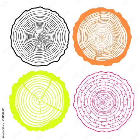 Tree Rings Set Of Cross Section Of The Tree Set Of Tree Rings On Isolation Background