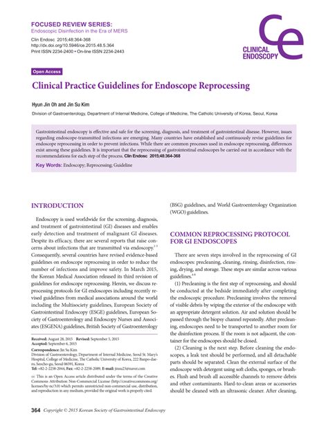 Pdf Clinical Practice Guidelines For Endoscope Reprocessing