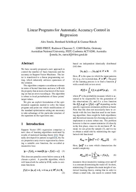 Pdf Linear Programs For Automatic Accuracy Control In Regression