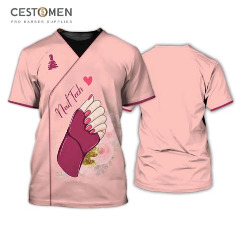 Cestomen Low Moq Custom Logo 3d Print Nail Tech Uniform Smock Barber