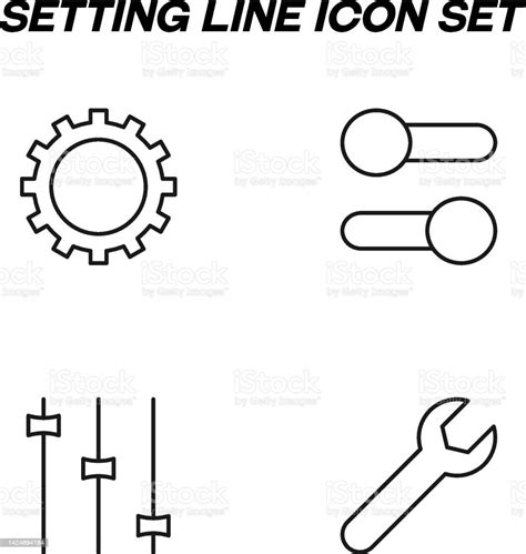 앱 서적 상점 상점 등에 적합한 간단한 흑백 벡터 기호 기어 톱니바퀴 렌치 켜짐 조절기의 표시로 설정된 라인 아이콘 개념에 대한