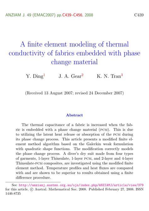 Pdf A Finite Element Modeling Of Thermal Conductivity Of Fabrics