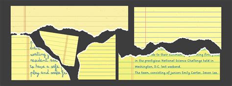 가장자리가 찢어진 노란색 찢어진 종이 공책 시트 콜라주와 디자인을 위한 노란색 줄이 그어진 종이 요소 레트로 그런지 스타일 0