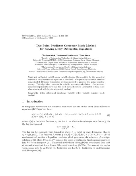 Pdf Two Point Predictor Corrector Block Method For Solving Delay