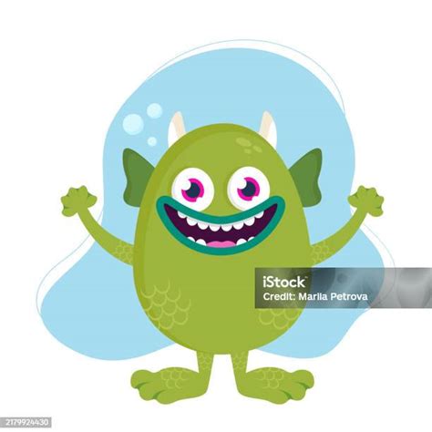 귀여운 만화 바다 괴물 흰색 배경에 고립 된 어린아이 스타일의 재미있는 녹색 물 생물 벡터 일러스트 레이 션 가공의 인물에 대한 스톡 벡터 아트 및 기타 이미지 Istock