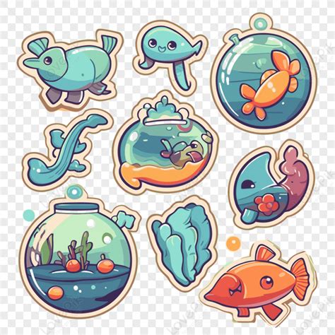 귀여운 수중 스티커 컬렉션 클립 아트 벡터상표 Png 일러스트 무료 다운로드 Lovepik