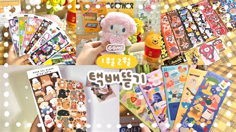 초보 다꾸러의 1월 2월 문구 하울 택배 뜯기📦 스티커와 산리오 인형🎀 귀여운거 천지🥺💛 하이보미 Youtube