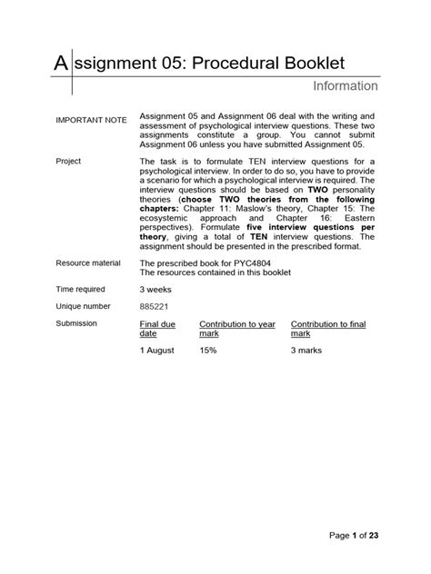 Assignment 05 Procedural Booklet Pdf Questionnaire Theory