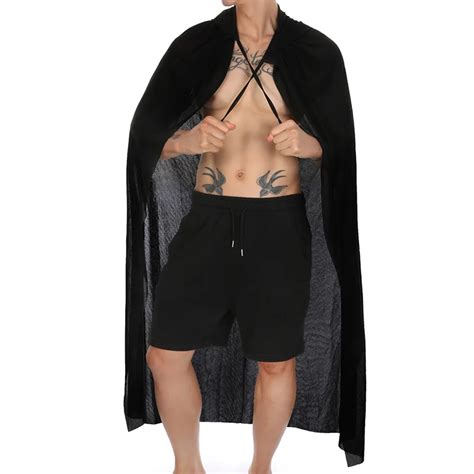 Sexy Halloween Costumes Woman Men Cosplay Hooded Cape Sheer Transparent Stand Collar Erotic Sex