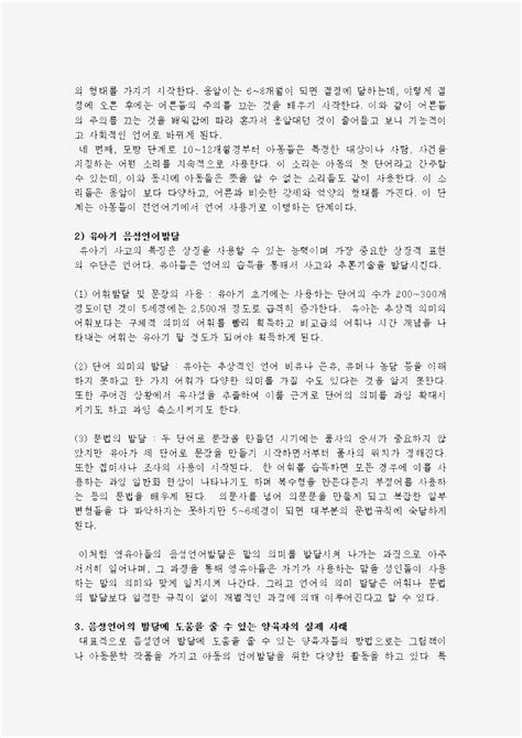 영유아의 음성언어발달 단계에 대해 설명하고 음성언어에 발달에 도움될 수 있는 양육자의 실제 사례를 찾아서 제출하시오