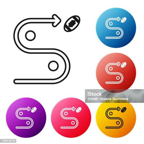 흰색 배경에 격리된 검은 색 선 계획 전략 개념 아이콘입니다 축구 또는 미식 축구 컵 형성 및 전술 아이콘 다채로운 원 버튼을 설정합니다 벡터 일러스트레이션 0명에 대한