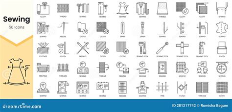 Simple Outline Set Of Sewing Icons Linear Style Icons Pack Stock Vector Illustration Of