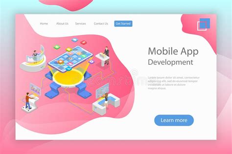 Flat Isometric Vector Landing Page Template Of Mobile App Development Stock Vector
