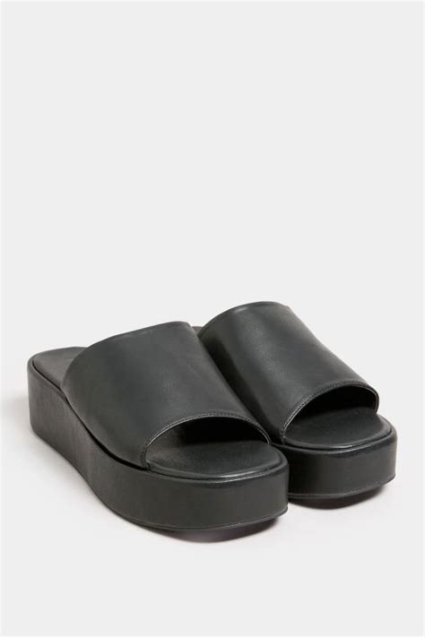 Limited Collection Black Platform Mule Sandals In E Wide Fit And Eee
