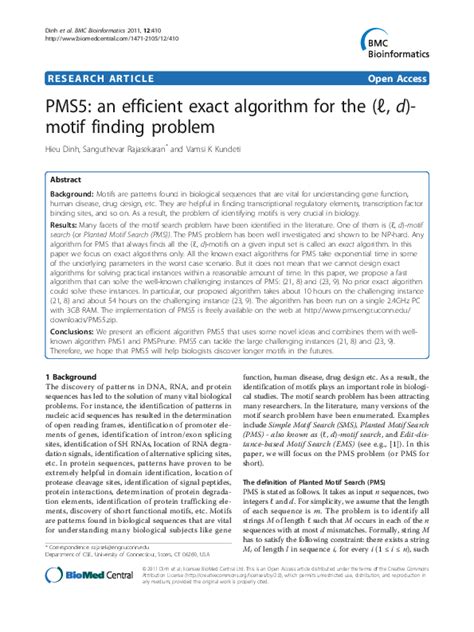 Pdf Pms5 An Efficient Exact Algorithm For The ℓ D Motif Finding Problem
