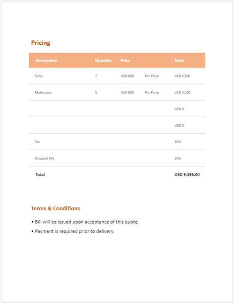 Printer Quotation Format In Word