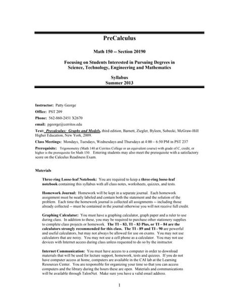 Math 1 Syllabus Math In The Modern World Docx College Education