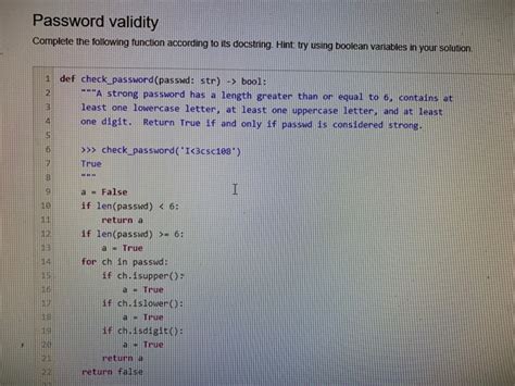 Solved Password Validity Complete The Following Tunction
