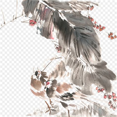 질경이 및 황금 닭 수묵화 Png 무료 일러스트 소재 잉크 국화 손으로 그린 Png 일러스트 및 Psd 이미지 무료 다운로드 Pngtree