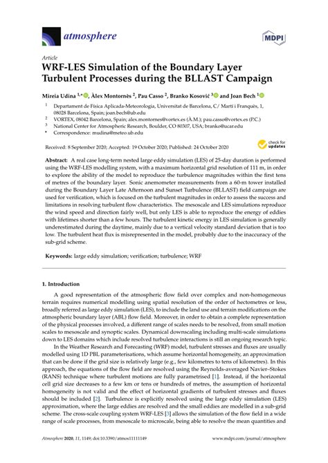 Pdf Wrf Les Simulation Of The Boundary Layer Turbulent Processes During The Bllast Campaign