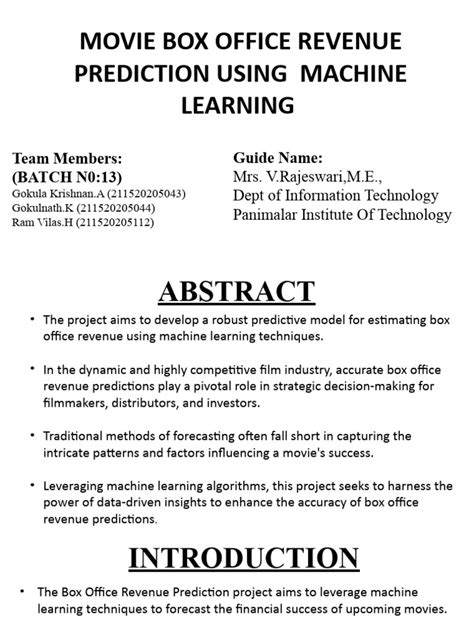 Movie Box Office Revenue Prediction Using Machine Learning Team Members Batch N013 Guide
