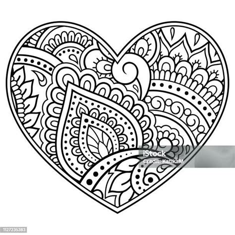 멘디 헤나 그림을 문신에 대 한 심 혼의 형태로 꽃 패턴입니다 민족 동양 인도 스타일에서 장식입니다 발렌타인의 날 인사입니다 책 페이지를 착 색 0명에 대한 스톡 벡터 아트