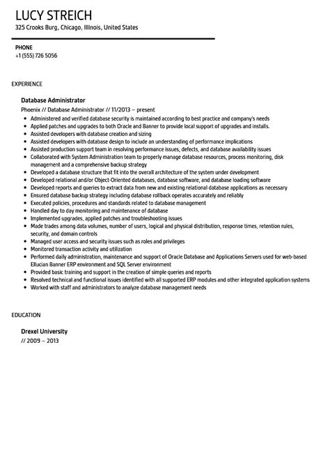 Database Administrator Resume Sample Velvet Jobs