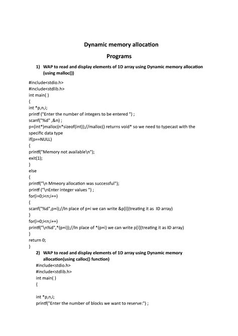 Programs Dynamic Memory Allocation Dynamic Memory Allocation Programs