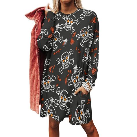 Long Sleeve Shirts For Women With Pocket Fun Skull Halloween Womens