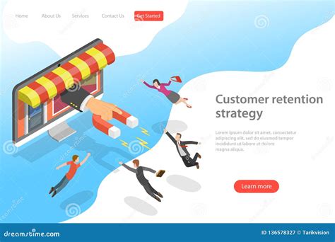 Flat Isometric Vector Landing Page Template For Customer Retention Strategy Stock Vector
