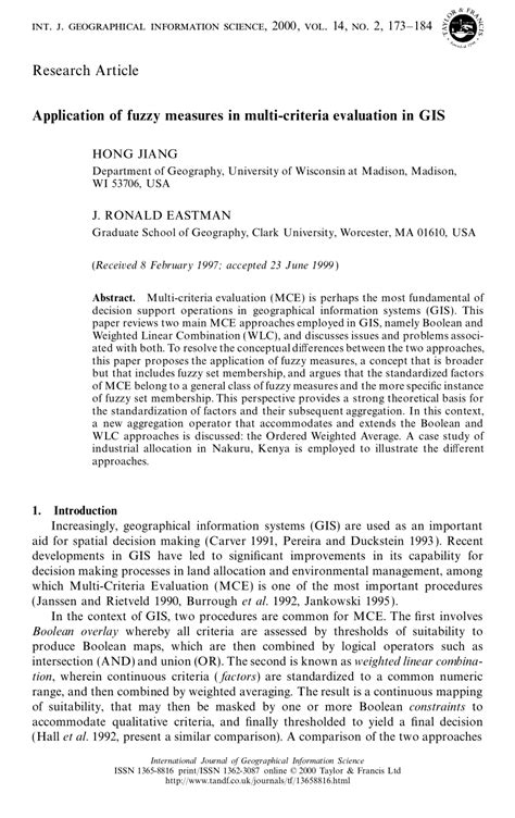 Pdf Application Of Fuzzy Measures In Multi Criteria Evaluation In Gis